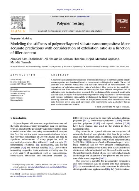 Pdf Modeling The Stiffness Of Polymerlayered Silicate Nanocomposites