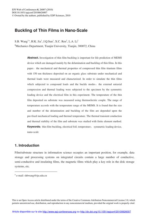 Pdf Buckling Of Thin Films In Nano Scale