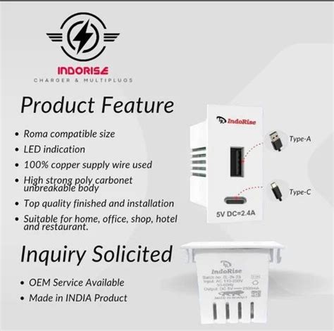 Type C Modular Usb Charger Socket With Power A At Piece In Agra