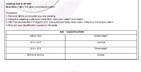 Learning Task 4 MY BMI Directions Follow The StudyX