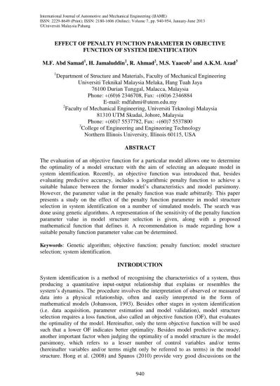 Effect Of Penalty Function Parameter In Objective Function Of System Identification