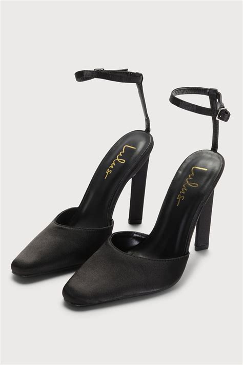 Black Satin Heels Pointed Toe Heels Ankle Strap Pumps Lulus