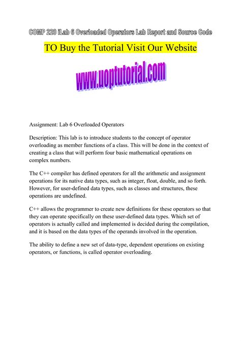 Comp 220 I Lab 6 Overloaded Operators Lab Report And Source Code Doc