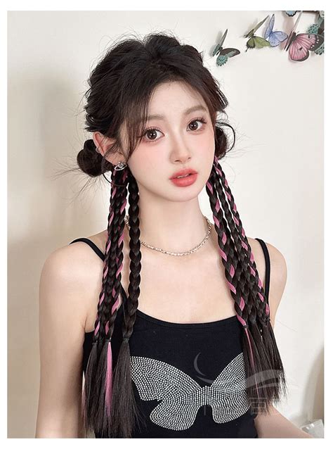 彩色 假髮 辮 子女童 挑染麻花辮 雙馬尾 假髮圈 夏季 編髮 多巴胺 拳擊雙辮 髮飾 假髮 蝦皮購物