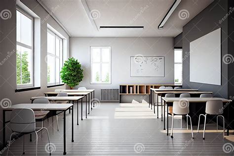 Empty Classroom In Modern School With Clean And Minimalist Furniture
