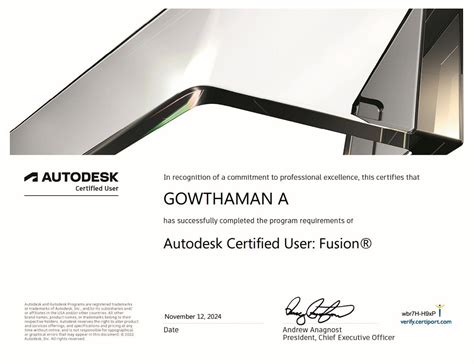Autodesk Certified User Fusion 360 Certification This Certification… Gowthaman A