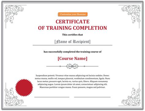 Training Certificate Template Word Format