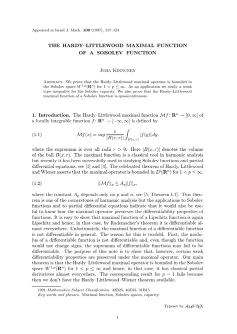 Pdf The Hardy Littlewood Maximal Function Of A Sobolev Function