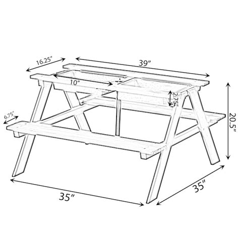 Gardenised 35 In Gray Wood Rectangle Picnic Table In The Picnic Tables