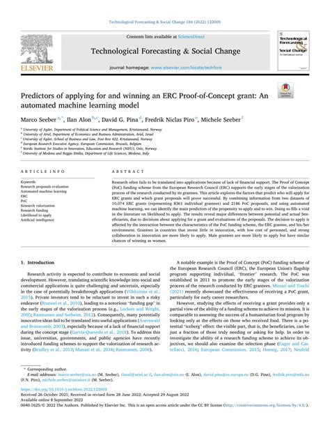 Pdf Predictors Of Applying For And Winning An Erc Proof Of Concept