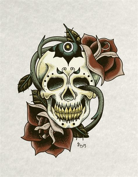 New School Skull Tattoo Flash