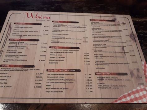 Menu At Waira Restaurante Medellín