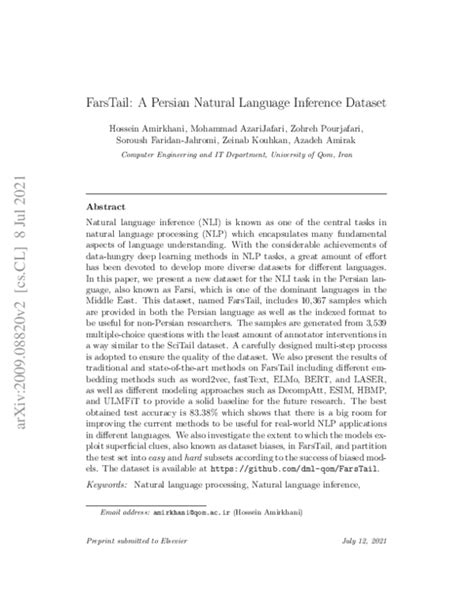 Pdf Farstail A Persian Natural Language Inference Dataset