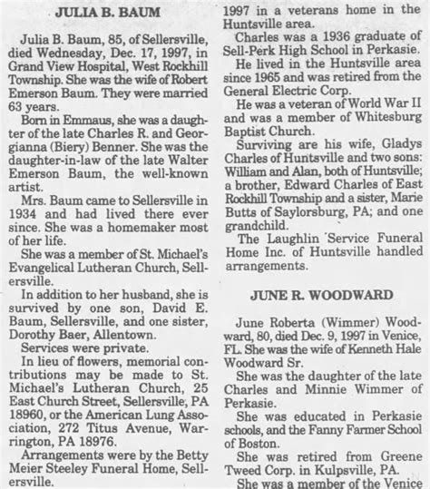 Obituary For Julia B Baum Aged 85 ™