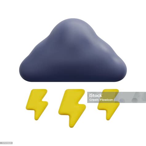 3d 구름과 벼락 아이콘 벡터입니다 흰색 배경에 격리 3d 날씨 기상학 예보 및 자연 개념 만화 최소한의 스타일 3d 뇌우