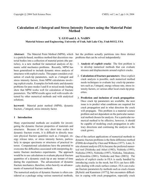 Calculation Of J Integral And Stress Intensity Factors Using The