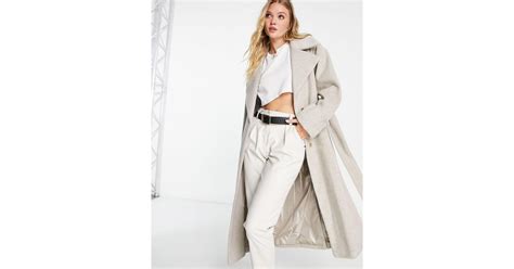 River Island Belted Coat In Natural Lyst