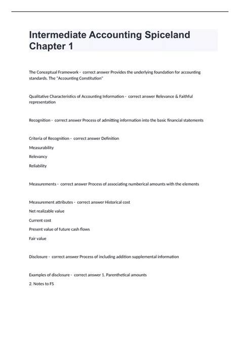 Intermediate Accounting Spiceland Chapter 1 Correctly Answered
