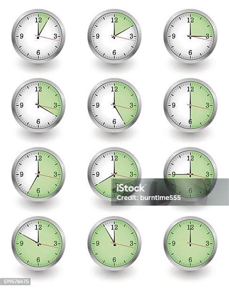 Dua Belas Jam Memperlihatkan Waktu Yang Berbeda Pada Putih Ilustrasi Stok Unduh Gambar
