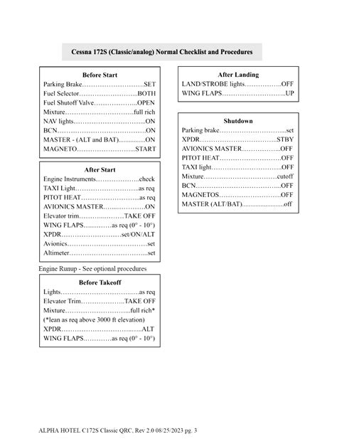 quick reference checklist cessna 172 g1000 for microsoft flight