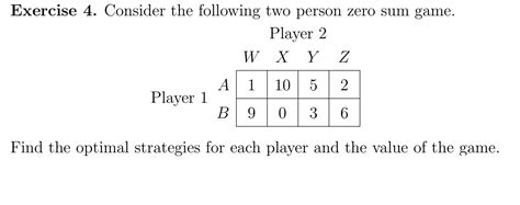 Solved Exercise 4 Consider The Following Two Person Zero Chegg