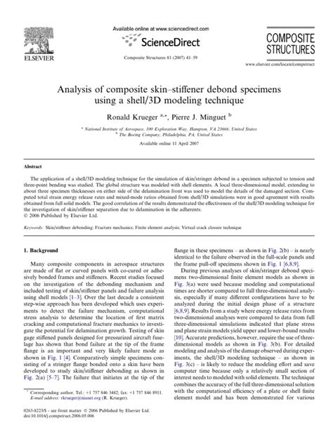 Analysis Of Composite Skin Stiffener Debond Specimens Using A Shell 3d