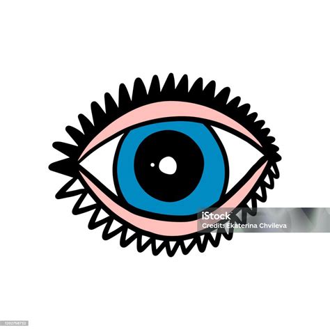 打開迷幻藍眼睛手繪製向量標誌插圖在卡通漫畫風格列印海報化妝向量圖形及更多人圖片 人 人的眼睛 人的臉部 Istock