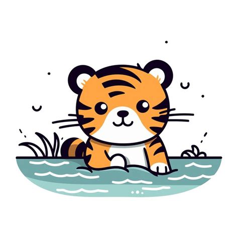 Premium Vector Cute Tiger Sitting In The Water Vector Illustration In