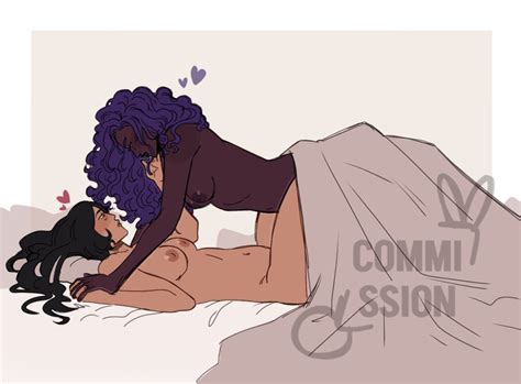 Rule 34 2girls Bed Bed Sheet Between Legs Black Hair Blush Breasts Commission Completely Nude