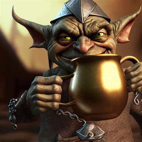 Goblin Drinking Beer From A Gold Mug Гоблины Тролль