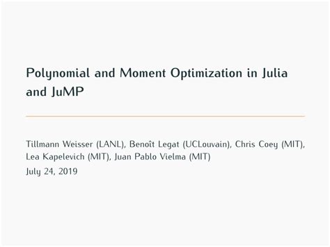 Pdf Polynomial And Moment Optimization In Julia And Jump