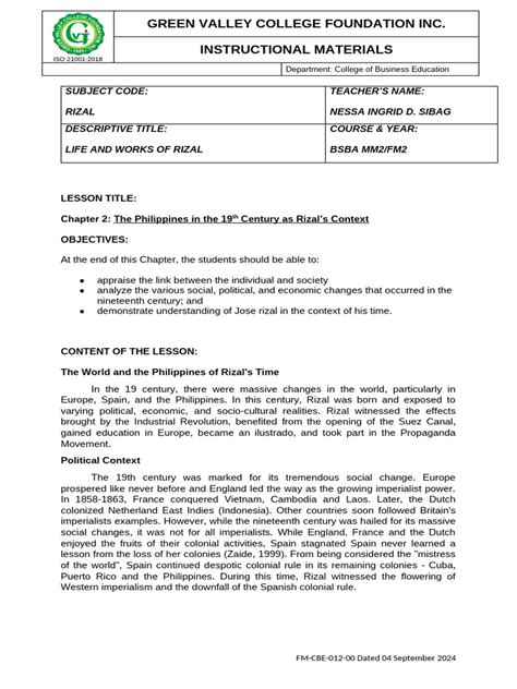 Rizal Module Chapter 2 Pdf Philippines Spanish Empire