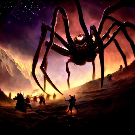 Premium Photo An Ai Generated Illustration Of A Fictitious Spider Attacking Humans At Dawn
