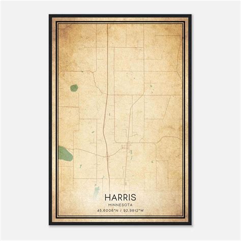 Vintage Harris Minnesota Map Poster Harris Mn City Road Wall Art Print