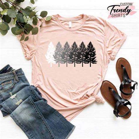 Mens Pine Trees Shirt Nature Lover T Shirt Hiking Shirt Etsy