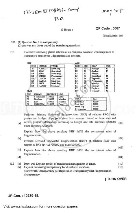 Distributed Databases 2014 2015 Be Computer Engineering Semester 6 Te