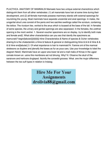 Placthca Anatomy Of Mammalsi Mamaals Have Two Unlique Extempdf