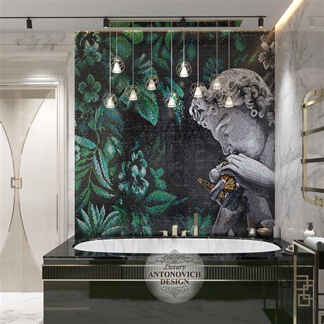 Дизайн ванной с мозаичным панно Baignoire Sur Pied Sicis Mosaic