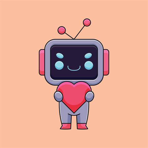 Cute Robot Holding Love Hearth Cartoon Mascot Doodle Art Hand Drawn
