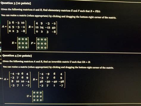 solved question 3 [10 points] given the following matrices a