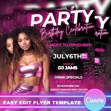 Pink Party Flyer Birthday Party Flyertemplate Club Flyer Girls