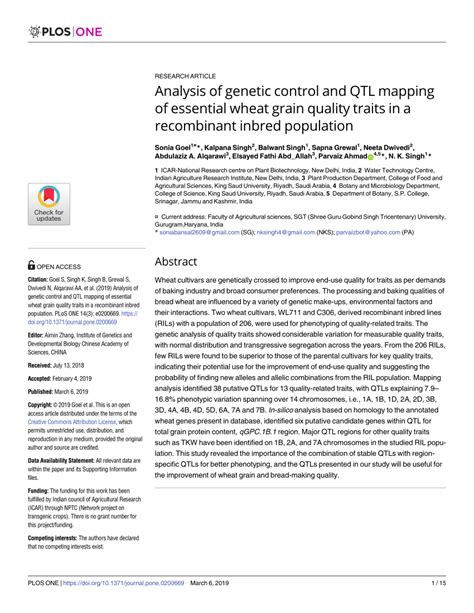 Pdf Analysis Of Genetic Control And Qtl Mapping Of Essential Wheat Grain Quality Traits In A