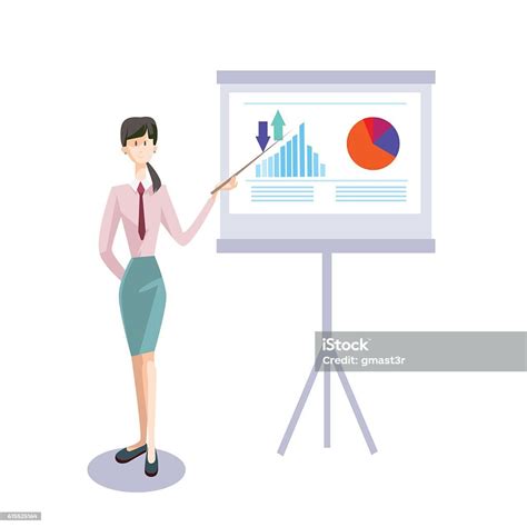 플립 차트 세미나 세미나 교육 컨퍼런스 브레인스토밍 프레젠테이션을 가진 비즈니스 우먼 개념에 대한 스톡 벡터 아트 및 기타