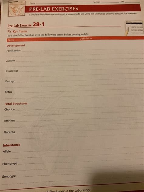 Solved Name Date Section Pre Lab Exercises Complete The