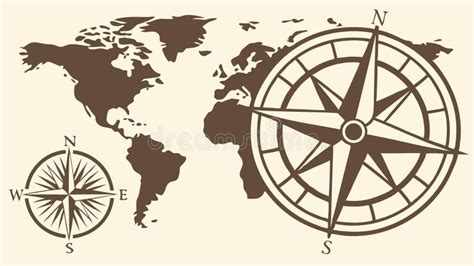 World Map And Compass Rose Travel And Navigation Vector Design Generative Ai Stock Vector
