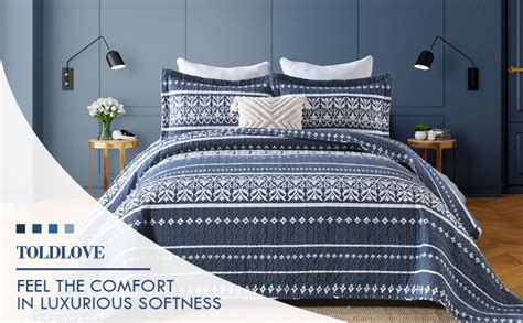 Toldlove Bedding Set Queen 3pc Bohemian Quilt Set Navy