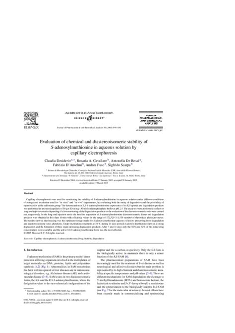 Pdf Evaluation Of Chemical And Diastereoisomeric Stability Of S