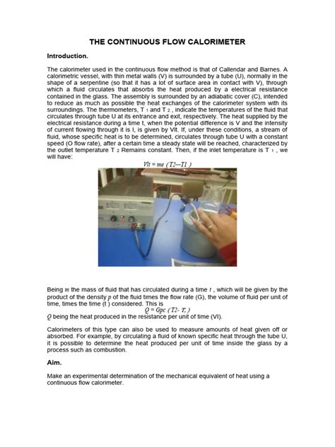 The Continuous Flow Calorimeter Pdf Heat Temperature