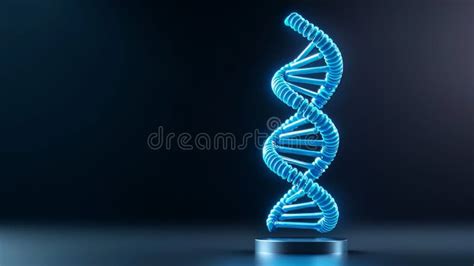 A Dna Double Helix Model Highlighted By Blue Light Symbolizes Genetic Research Stock