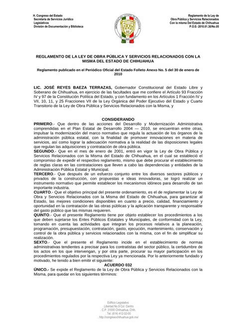 Pdf Reglamento De La Ley De Obra P Blica Y Servicios · Reglamento